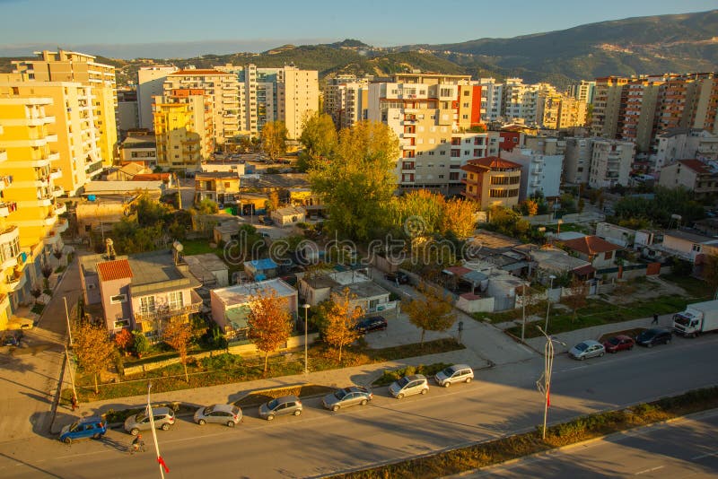 VLORA, ALBANIA: Top View of the City of Vlora in the Evening. Editorial ...