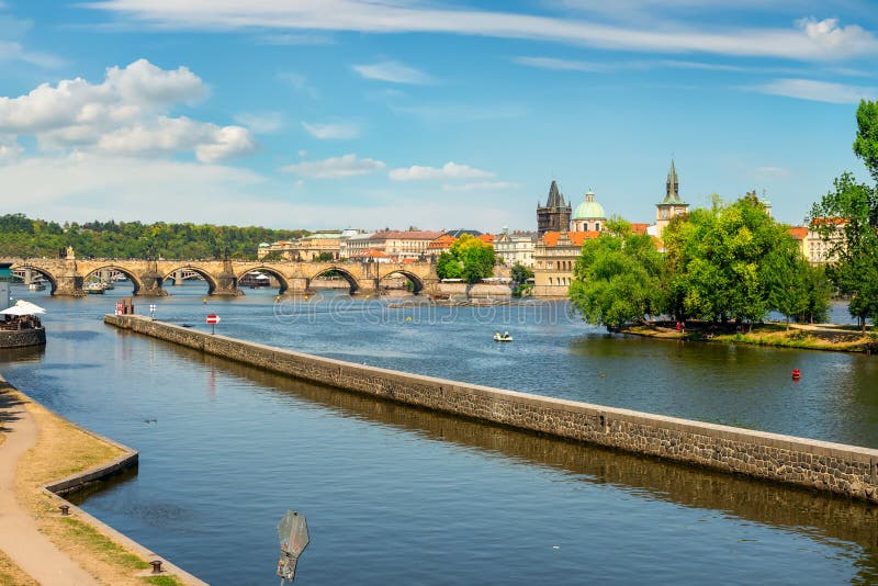 Vltava River and Charles Bridge Stock Photo - Image of republic ...