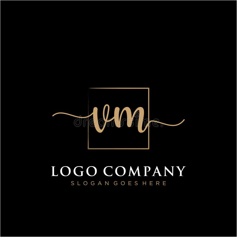 VM Initial Handwriting Logo with Rectangle Template Vector Stock Vector ...