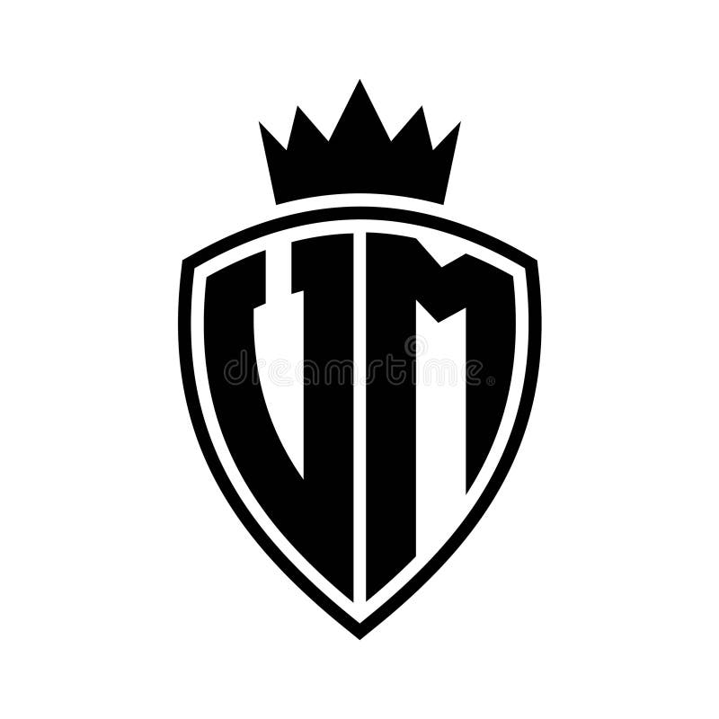VM Letter Monogram Shield and Crown Outline Shape with Black and White ...