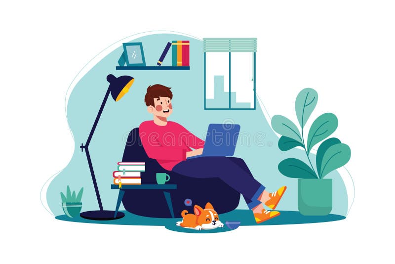 Remote Work Illustration Concept on White Background Stock Vector ...