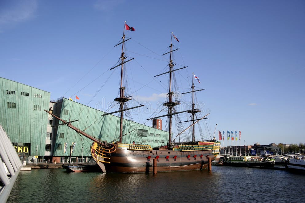 VOC ship 1 stock photo. Image of water, flags, amsterdam - 2389592