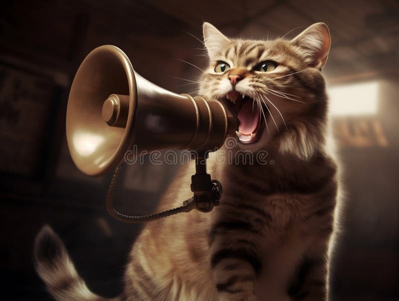 Vocal Cat Protesting with Intensity through a Megaphone Amidst Turmoil ...
