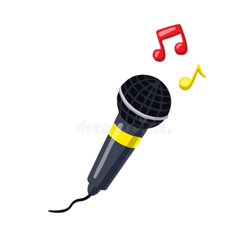 Vocal Performance Symbol Colored Microphone with Notes, Hand Drawn ...