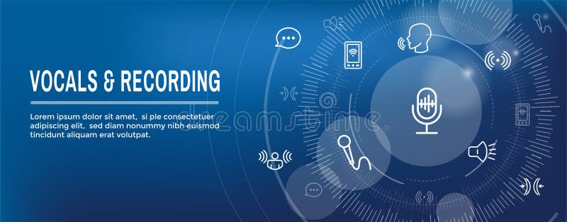 Vocal and Recording Command Icon with Sound Wave Images Web Header ...