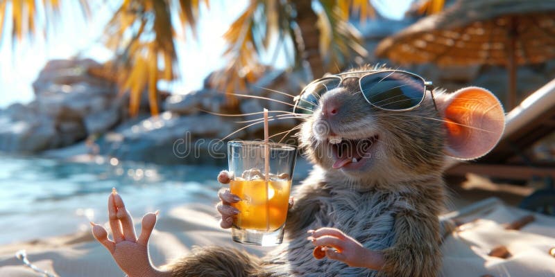 Vocation: Relaxed Mouse on Vacation with Drink Stock Photo - Image of ...