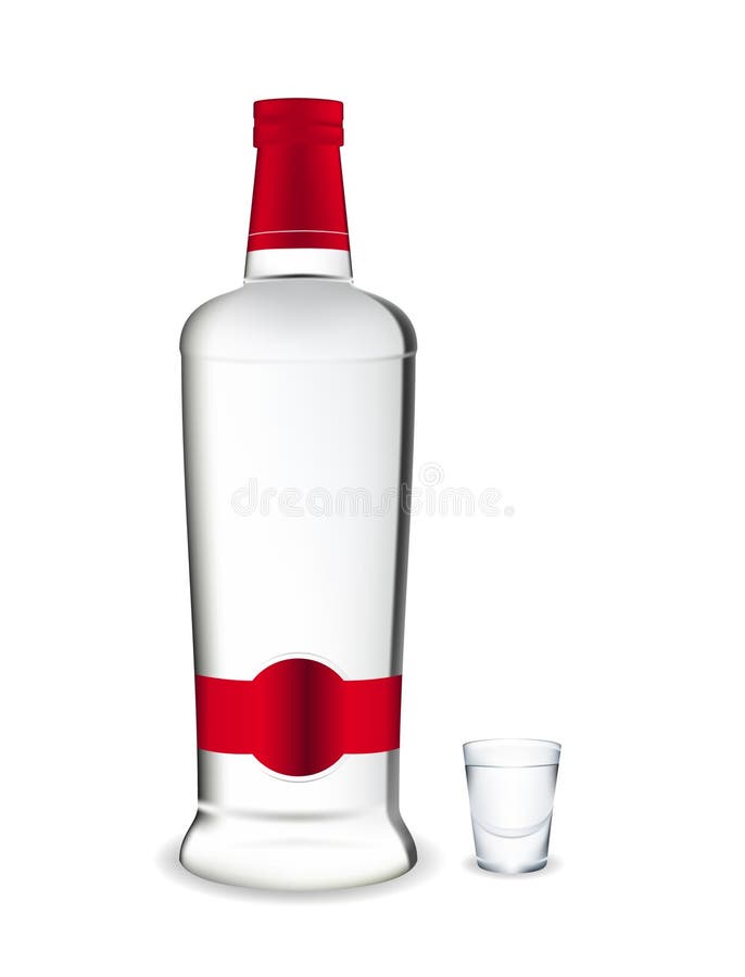 Vodka. Bottle and glass. stock vector. Illustration of jigger - 13734977