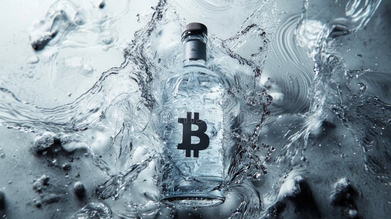 Vodka Bottle in Water with Splash and Bitcoin Logo Stock Image - Image ...