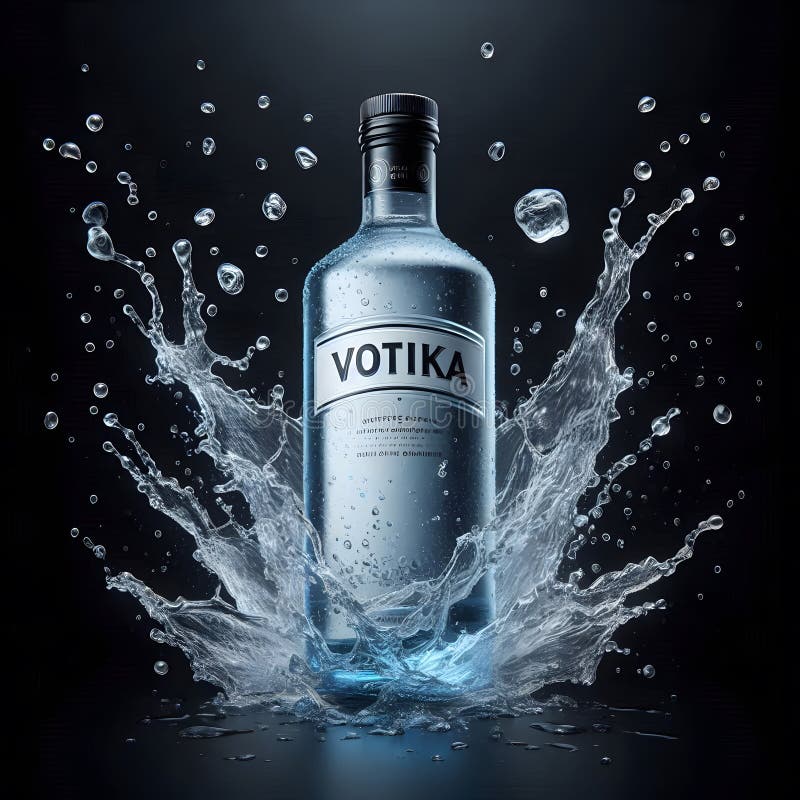Vodka Bottle with Water of Splash in Clear Black Background Stock ...