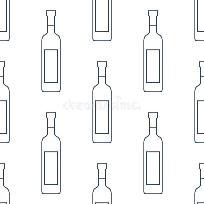 Vodka Bottles Seamless Pattern. Line Art Style. Outline Image. Black ...