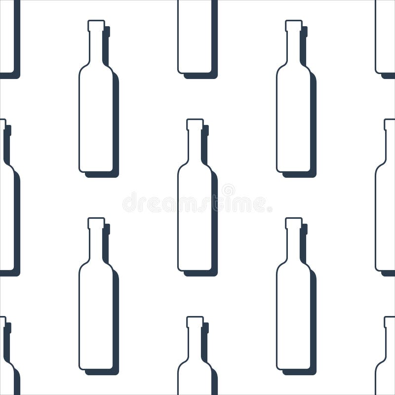 Vodka Bottles Seamless Pattern. Line Art Style. Outline Image. Black ...