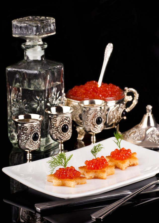 Vodka and Caviar on Silver Ware Stock Image - Image of culture, food ...