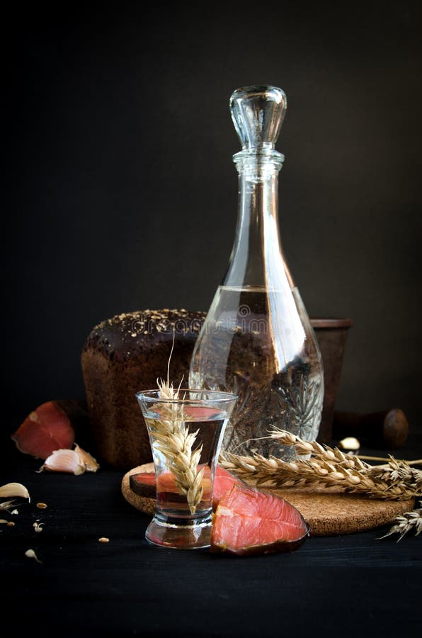 Vodka Glass Decanter Wheat Bread Stock Photo - Image of eating, dish ...