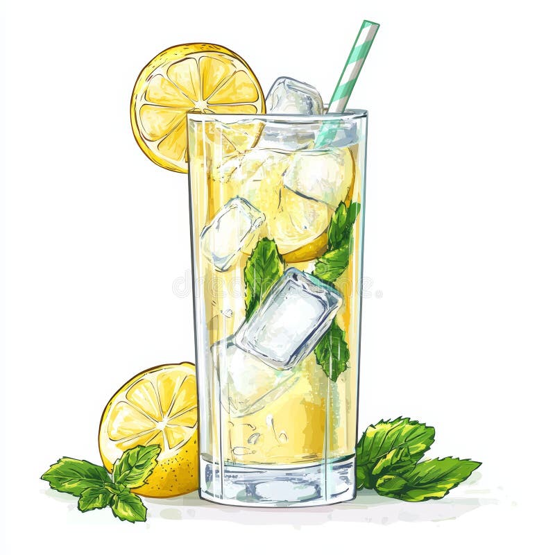 Vodka Lemon Spritzer Illustration on White Background, Refreshing ...