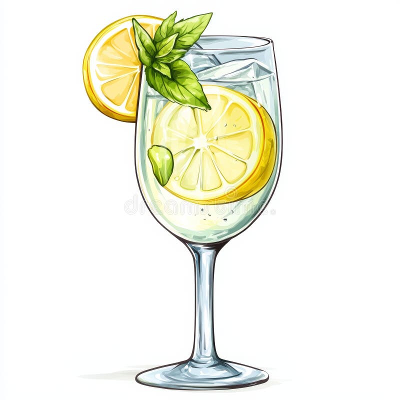 Vodka Lemon Spritzer Illustration on White Background, Refreshing ...
