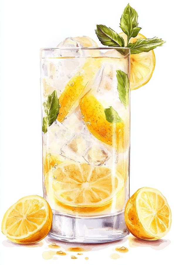 Vodka Lemon Spritzer Illustration on White Background, Refreshing ...