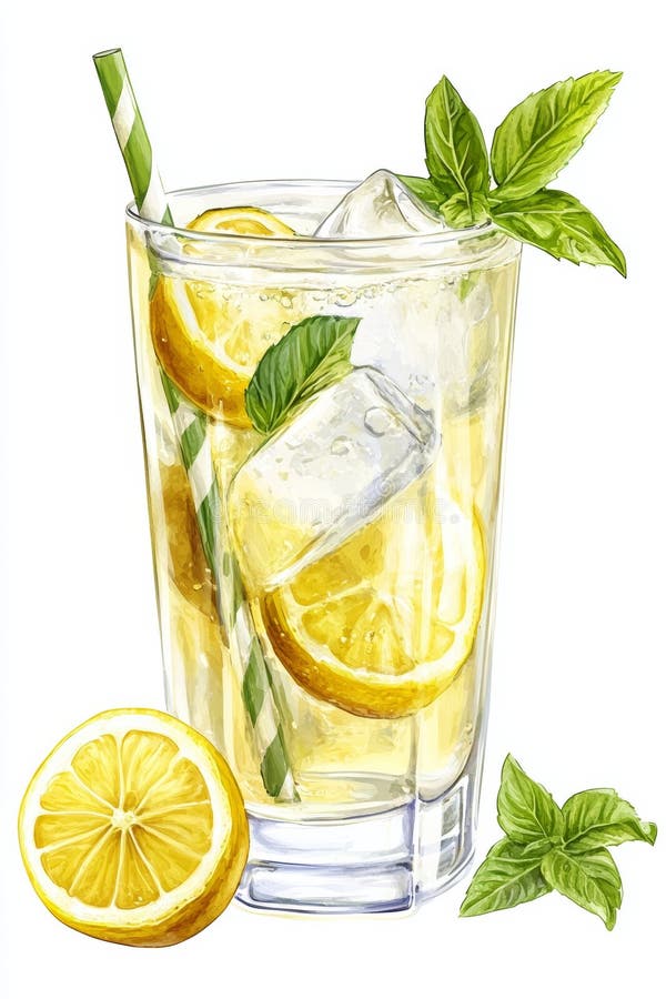 Vodka Lemon Spritzer Illustration on White Background, Refreshing ...