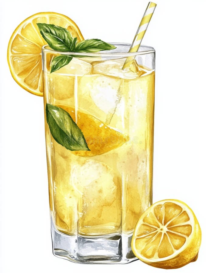Vodka Lemon Spritzer Illustration on White Background, Refreshing ...