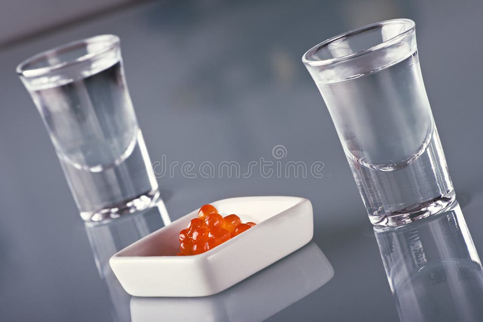 Vodka and red roe stock image. Image of shot, snack, restaurant - 6754187