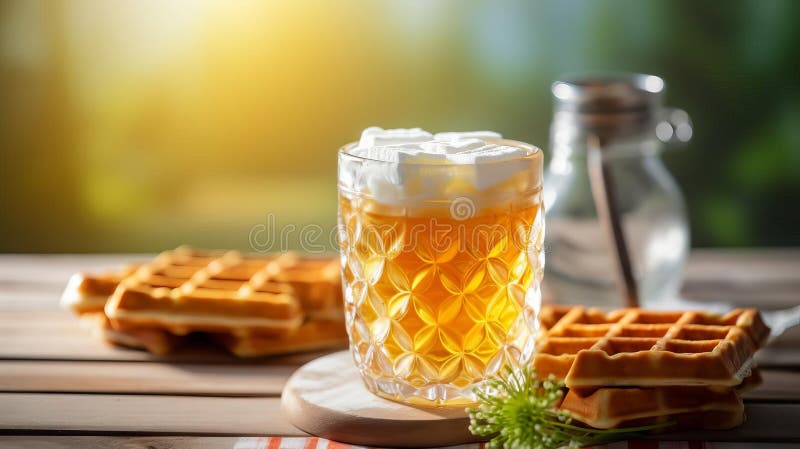 Vodka Tonic and Waffles on a White Scottish Ale Table Stock ...