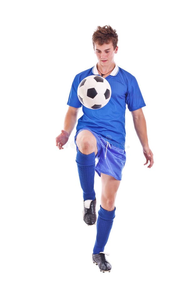 Voetballer met een bal stock afbeelding. Image of atleet - 25504507