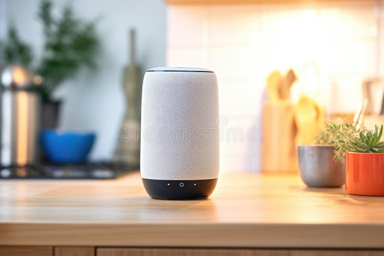 A Voice-activated Smart Speaker on a Kitchen Counter Stock Photo ...