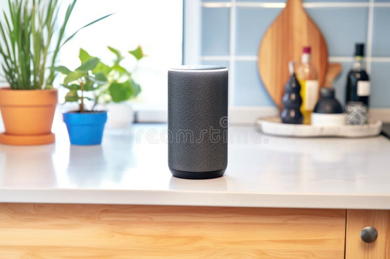 A Voice-activated Smart Speaker on a Kitchen Counter Stock Image ...
