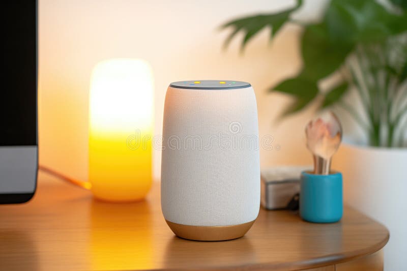 Voice-activated Smart Speaker with Led Lights on Stock Image - Image of ...