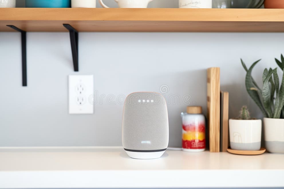 Voice Activated Smart Speaker on a Shelf Stock Image - Image of smart ...