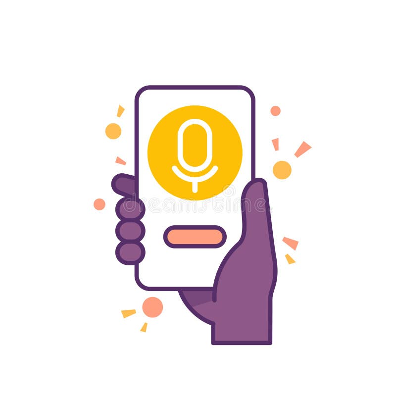 Voice Assistant App Icon, Smart Phone in Hand Stock Vector ...