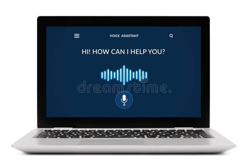 Voice Assistant Concept on Laptop Computer Screen Stock Photo - Image ...