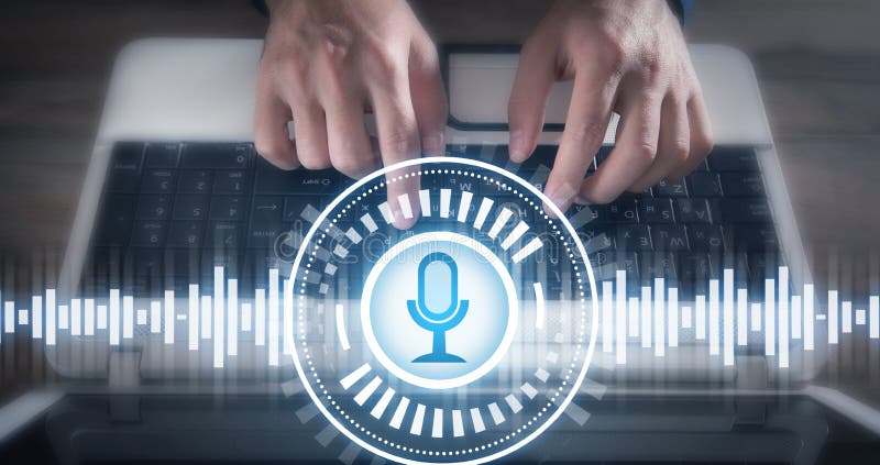 Voice Assistant Concept with a Male Hands Typing in Keyboard Stock ...