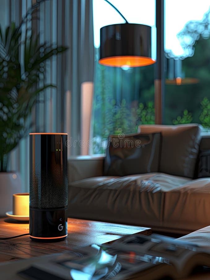 A Voice Assistant Device, Like Amazon Echo or Google Home, Sits on a ...