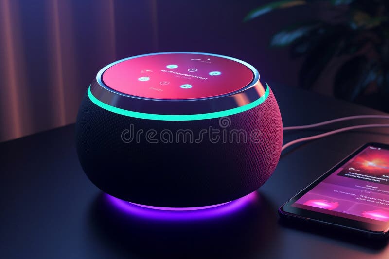 Voice-Assistant Enabled Smart Speaker Device. AI Stock Illustration ...