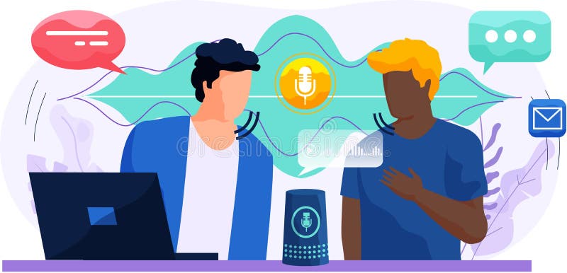 Voice Assistant. Smart Speaker Virtual Assistant, Sound Robot, People ...