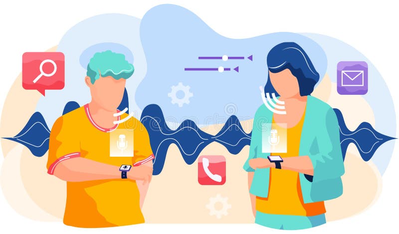 Voice Assistant. Smart Speaker Virtual Assistant, Sound Robot, People ...