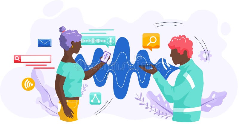 Voice Assistant. Smart Speaker Virtual Assistant, Sound Robot, People ...