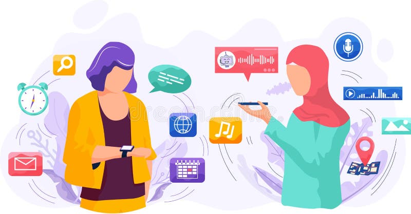 Voice Assistant. Smart Speaker Virtual Assistant, Sound Robot, People ...