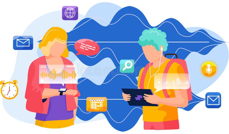 Voice Assistant. Smart Speaker Virtual Assistant, Sound Robot, People ...