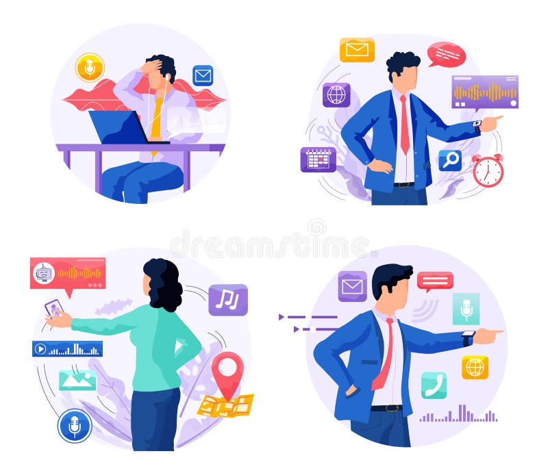 Voice Assistant. Smart Speaker Virtual Assistant, Sound Robot, People ...