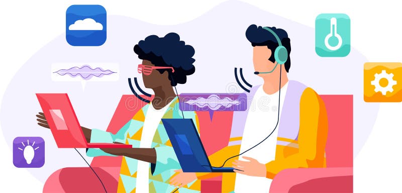 Voice Assistant. Smart Speaker Virtual Assistant, Sound Robot, People ...