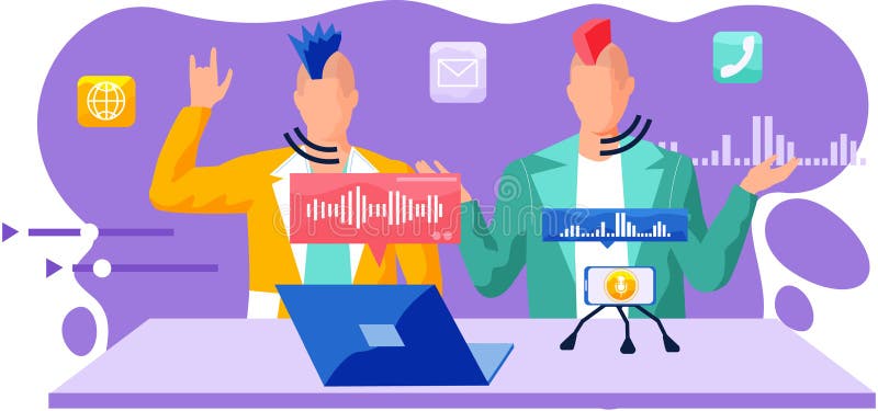 Voice Assistant. Smart Speaker Virtual Assistant, Sound Robot, People ...