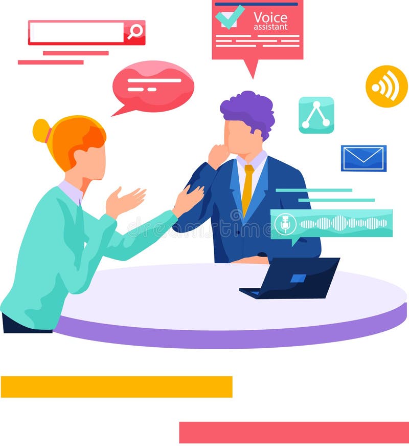 Voice Assistant. Smart Speaker Virtual Assistant, Sound Robot, People ...