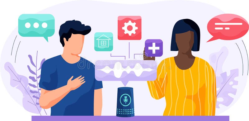 Voice Assistant. Smart Speaker Virtual Assistant, Sound Robot, People ...