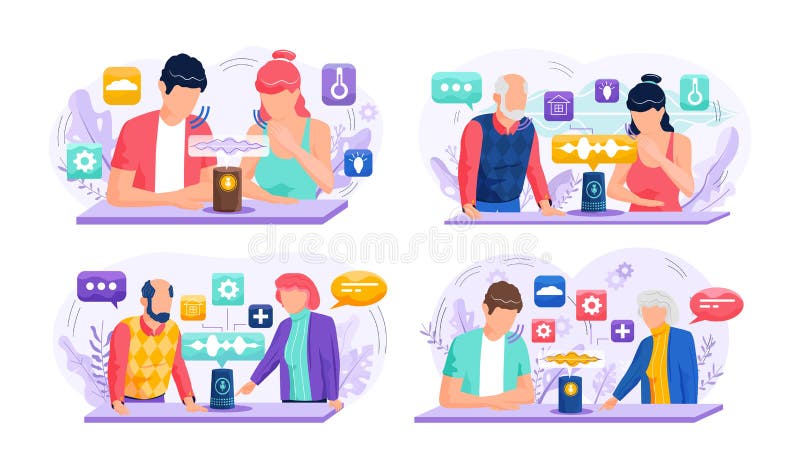 Voice Assistant. Smart Speaker Virtual Assistant, Sound Robot, People ...