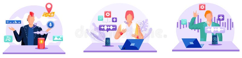 Voice Assistant. Smart Speaker Virtual Assistant, Sound Robot, People ...