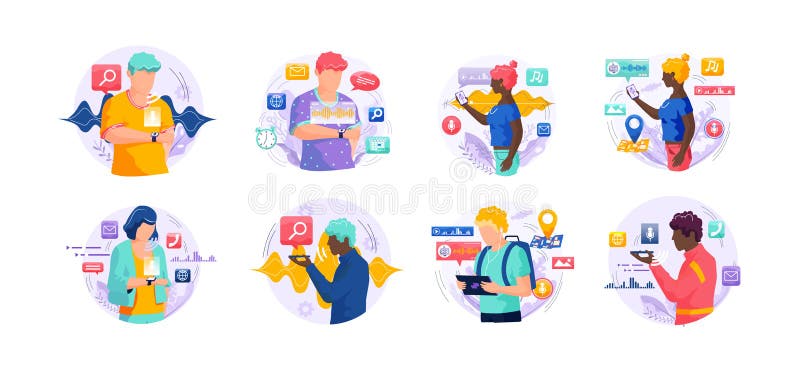 Voice Assistant. Smart Speaker Virtual Assistant, Sound Robot, People ...