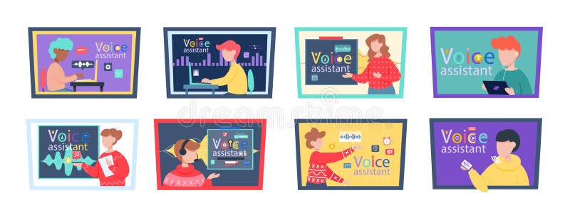 Voice Assistant. Smart Speaker Virtual Assistant, Sound Robot, People ...