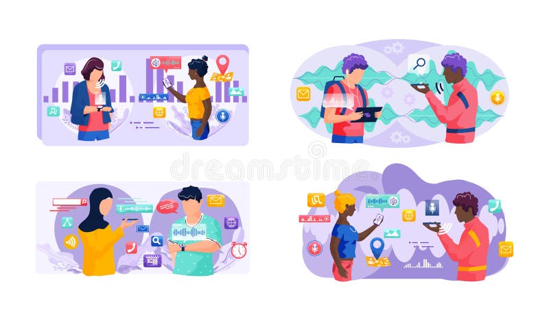 Voice Assistant. Smart Speaker Virtual Assistant, Sound Robot, People ...