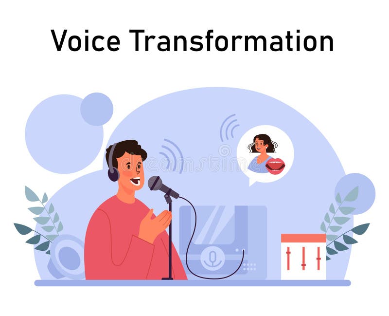 Voice Changer or Voice Enhancer. Man Speaking on Microphone with Female ...